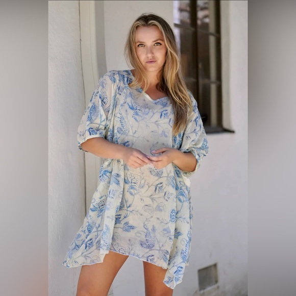 Dresses | Blue Chinoiserie Mini Tunic Dress | Poshmark